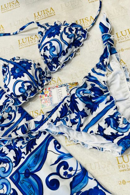Positano Blue Set Bikini And Mini Pareo Lycra