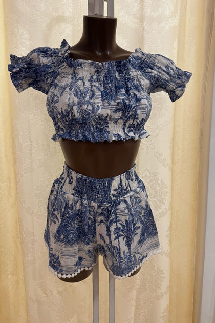 Blue toile set fiocco e short Mimi